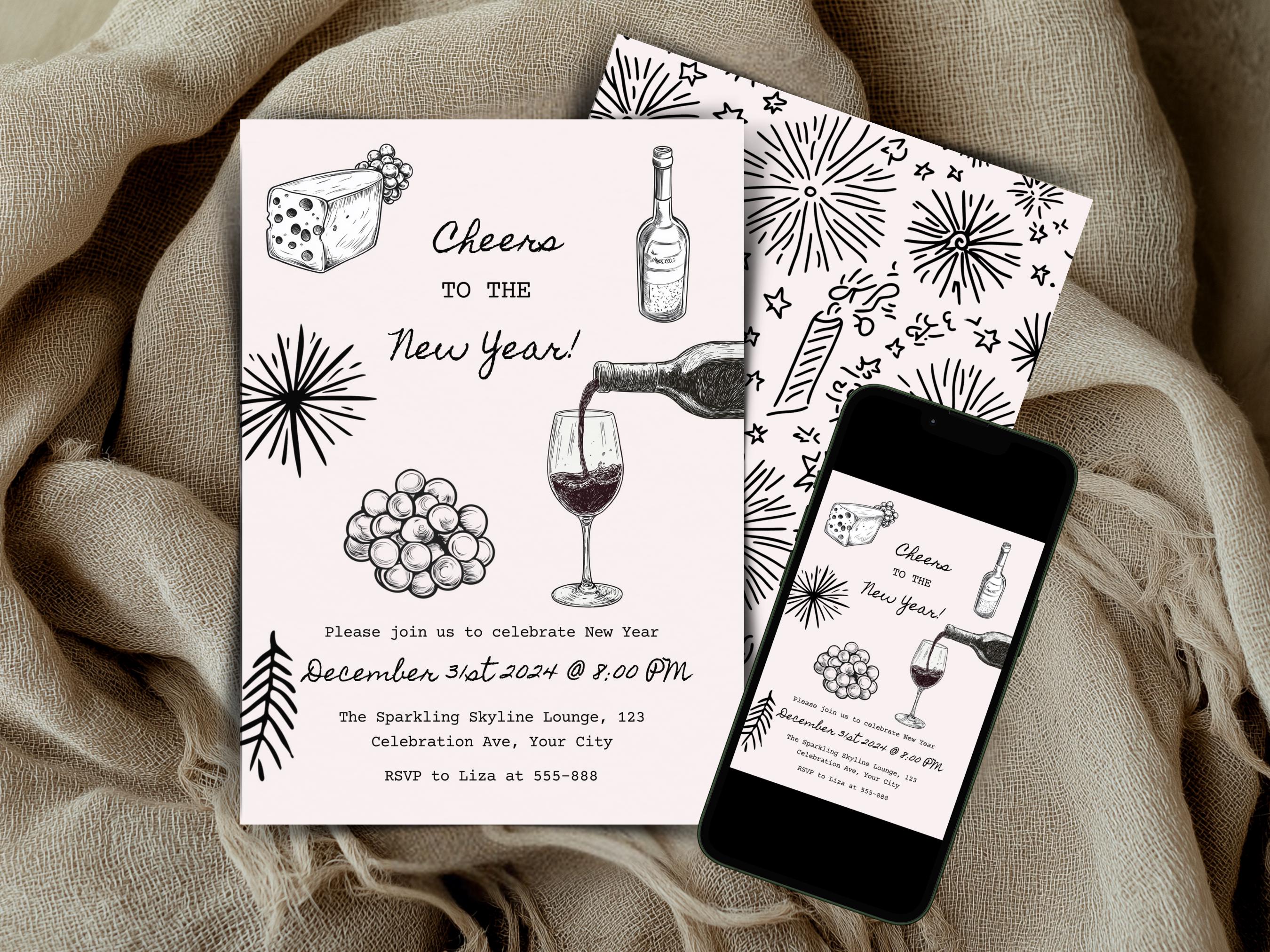 New Years Eve Party Invitation Hand Drawn Scribble Design Whimsical ...
