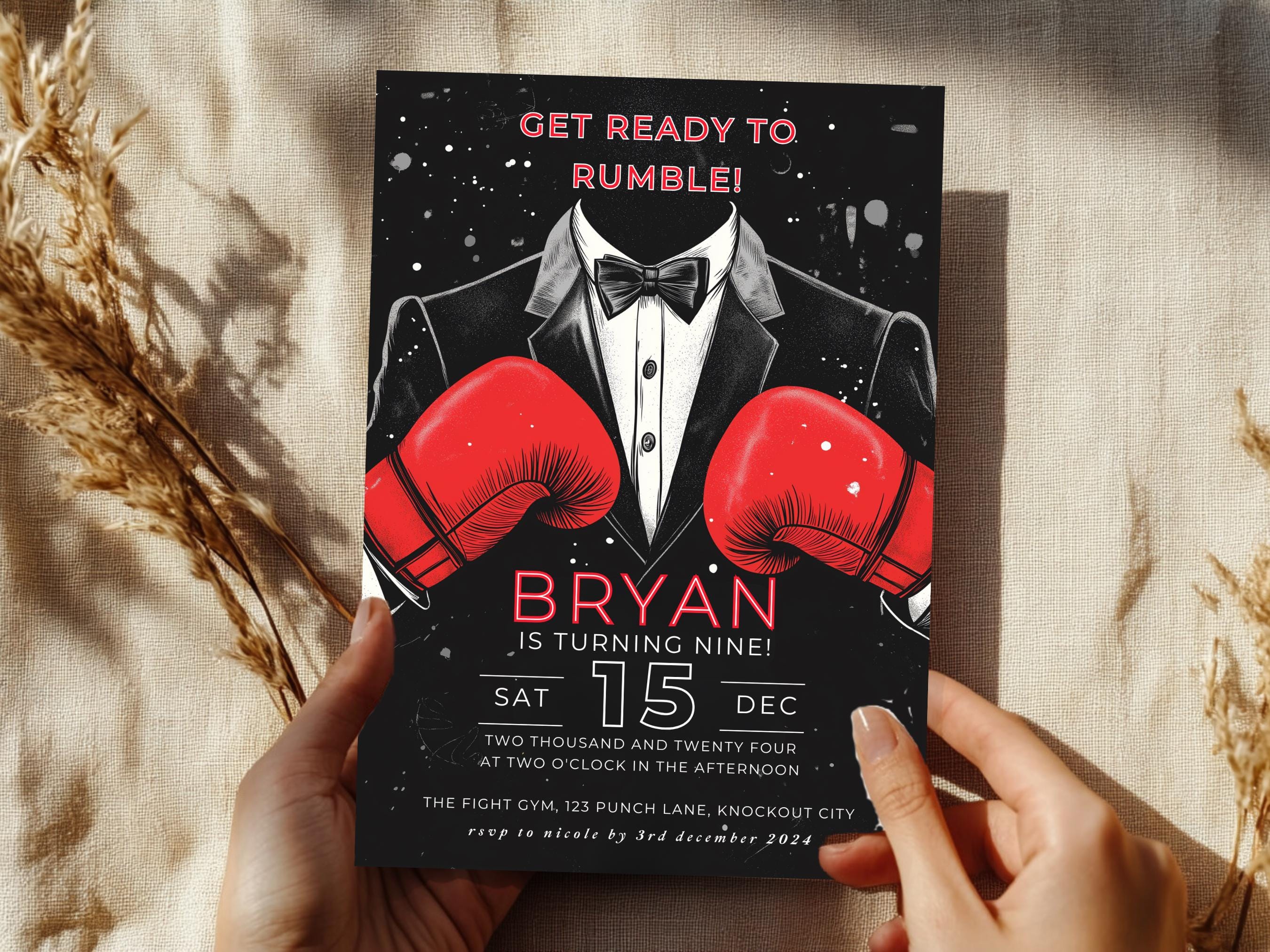 Editable Boxing Party Invite Boxing Party Invitation Knockout Birthday ...