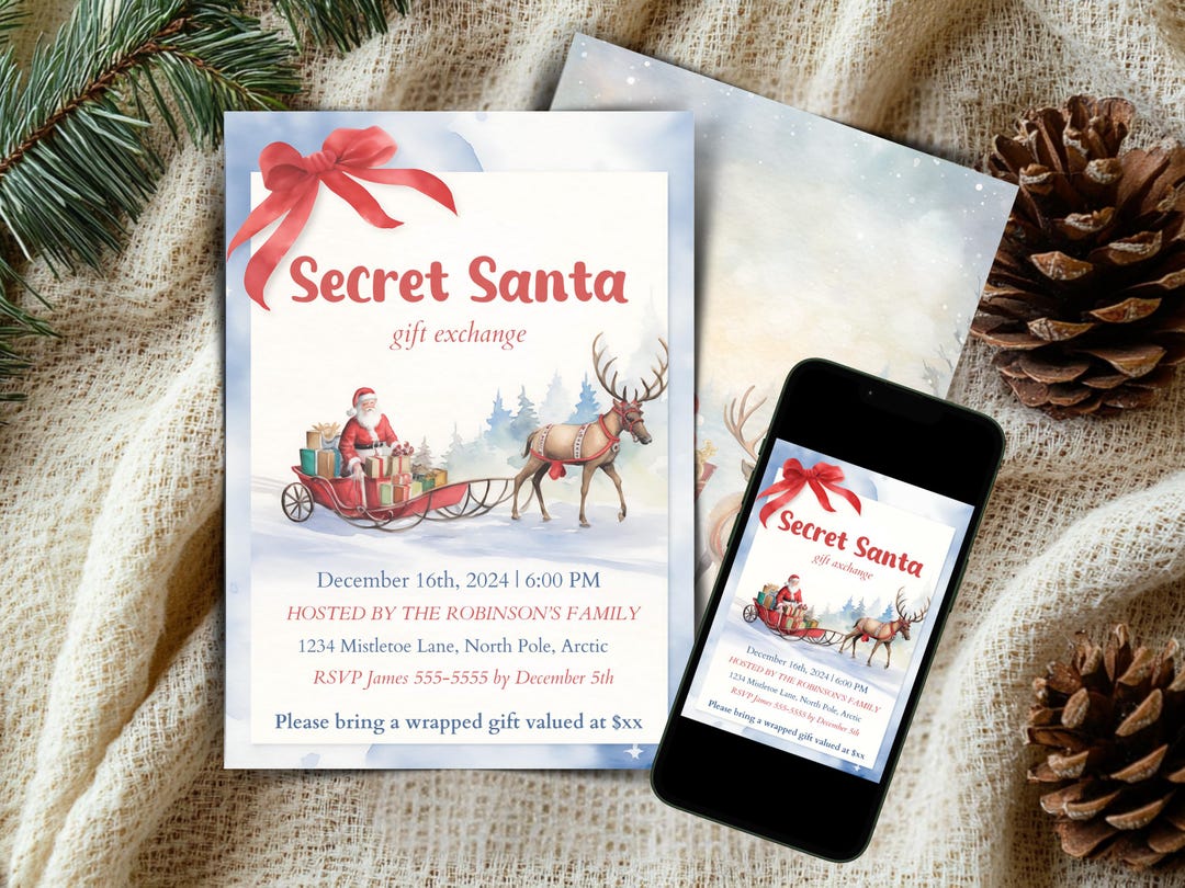Editable Secret Santa Invitation Holiday Gift Exchange Invite Digital Christmas Party Template ...