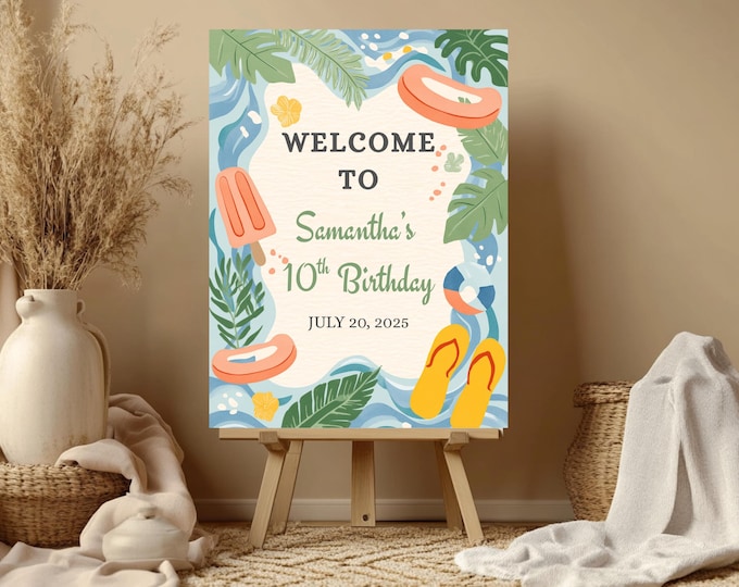 Pool Party Welcome Sign, Hand Drawn Summer Party Welcome Poster ...
