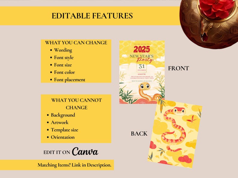 Editable Snake New Year Invite Snake New Year Invitation 2025 Snake ...