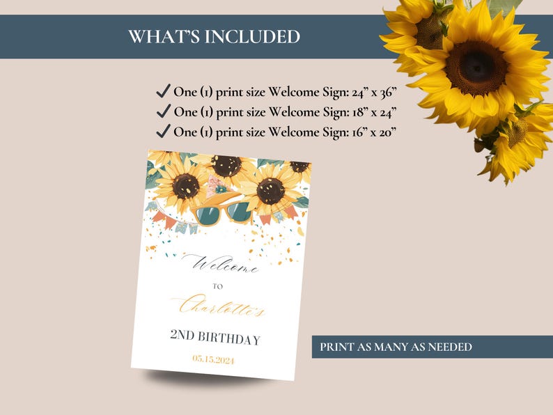 Sunflower Birthday Welcome Sign Rustic Floral Design Sunflower Birthday ...