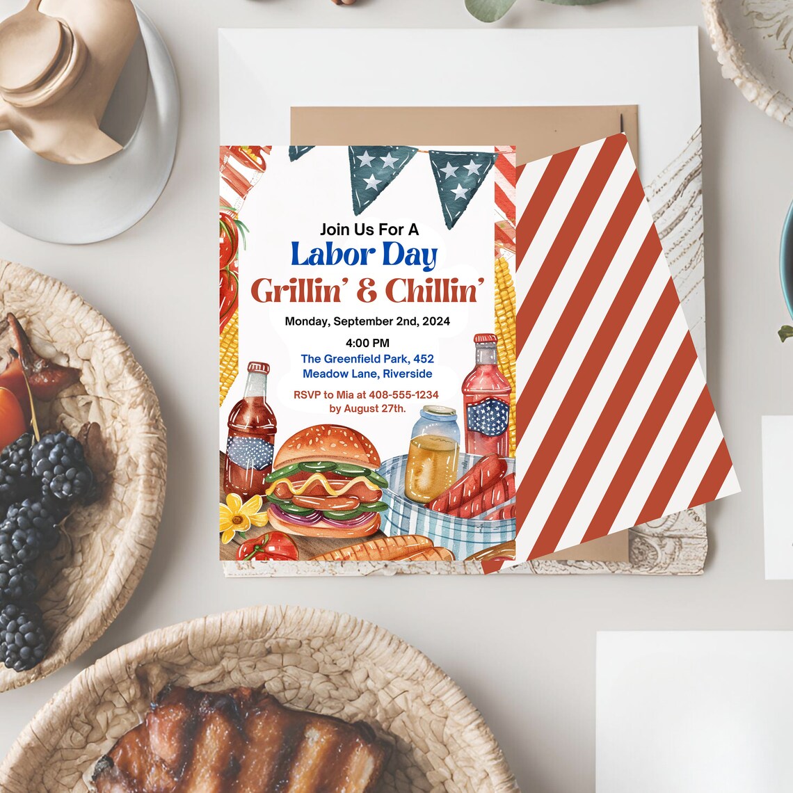 Labor Day Celebration Invitation, Bbq Invite Template, Patriotic ...