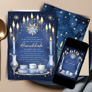 Hanukkah Party Invitation Customizable Festival of Lights Invite ...
