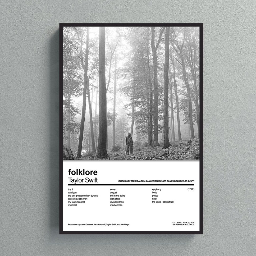 Folklore Taylor Swift Album Music Poster, Music Album Wall Art Poster ...