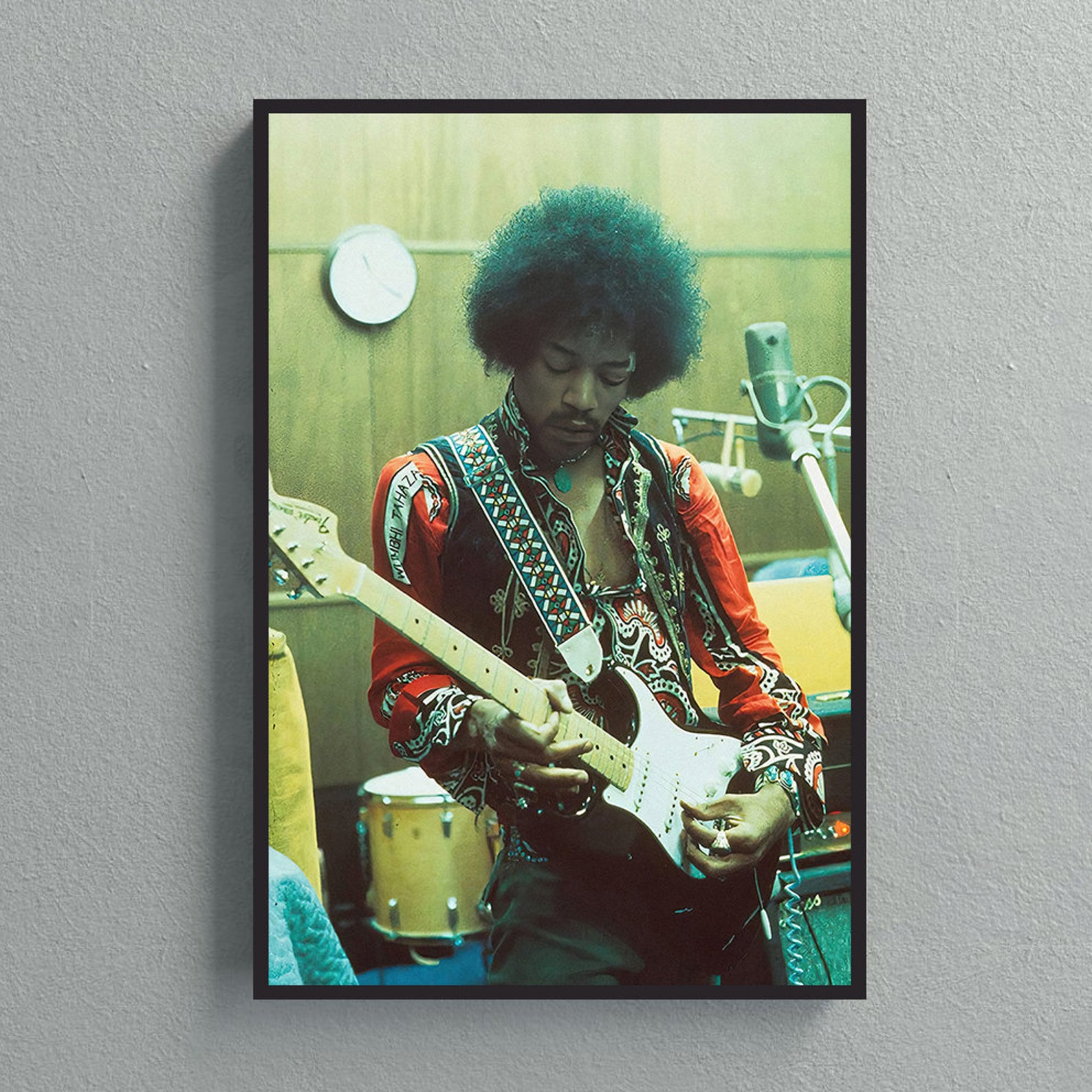 Jimi Hendrix in the Studio Fender Strat Guitar Poster, Art Poster for ...