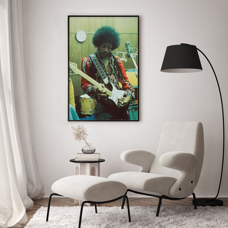 Jimi Hendrix in the Studio Fender Strat Guitar Poster, Art Poster for ...