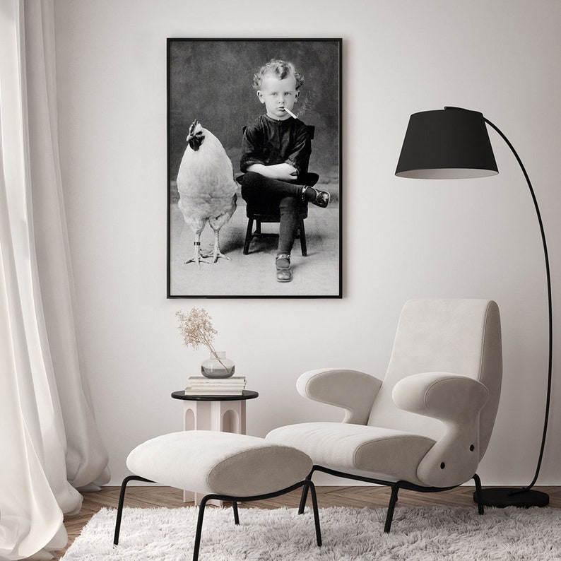 Boy With Chicken Rooster Smoking Cigarette Original Poster, Wall Art ...