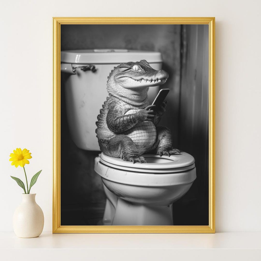 Funny Alligator Bathroom Wall Art, Toilet Humor Printable, Gator on ...