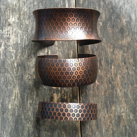 Concave Copper Cuff With a Honeycomb Texture and Bee | Etsy