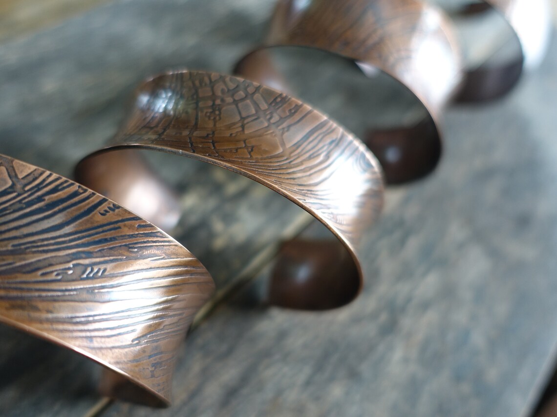 Copper Bark Textured Concave Cuff - Etsy