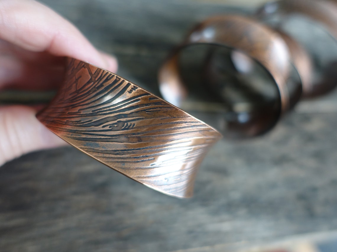 Copper Bark Textured Concave Cuff - Etsy
