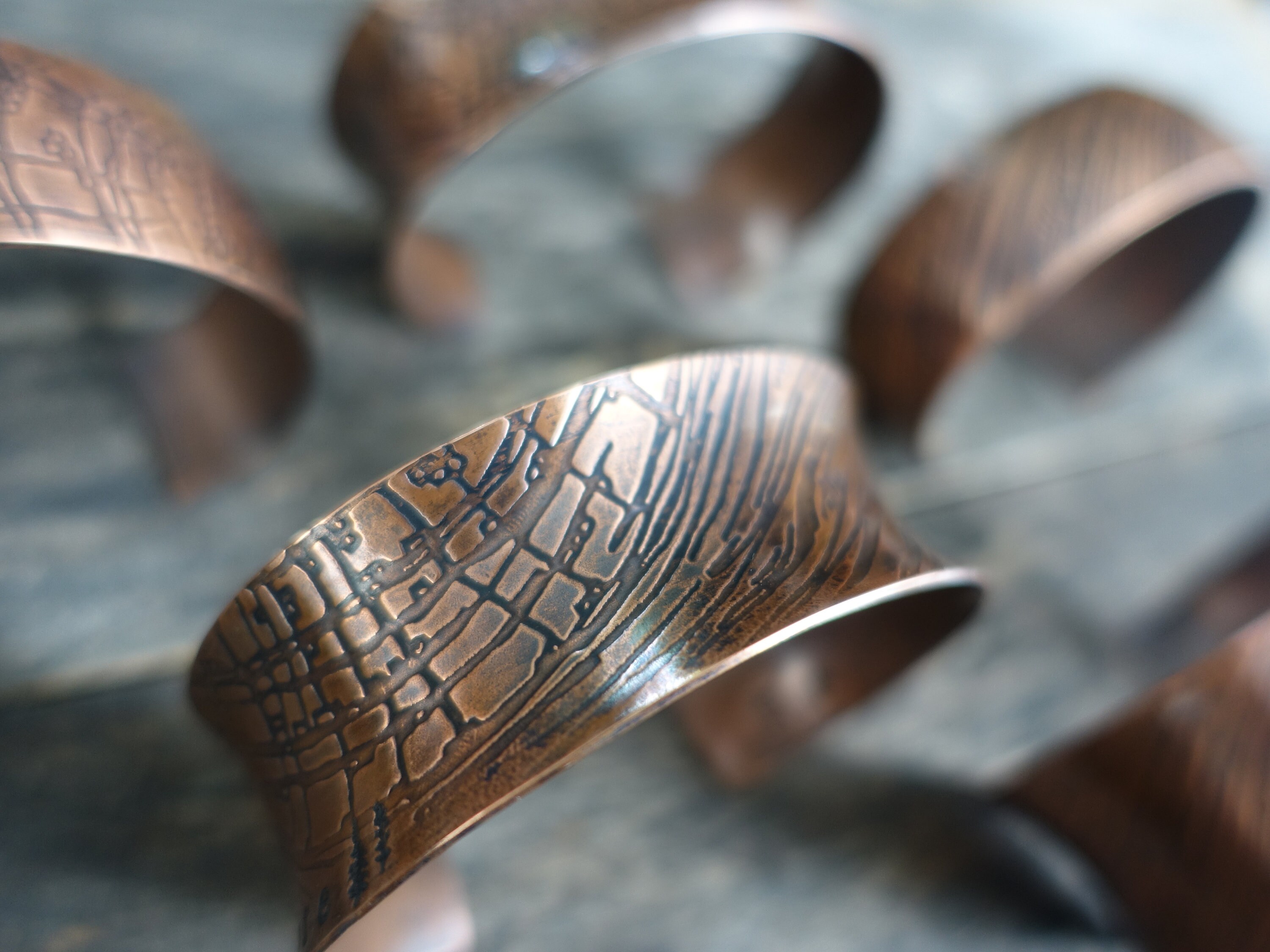 Copper Bark Textured Concave Cuff - Etsy