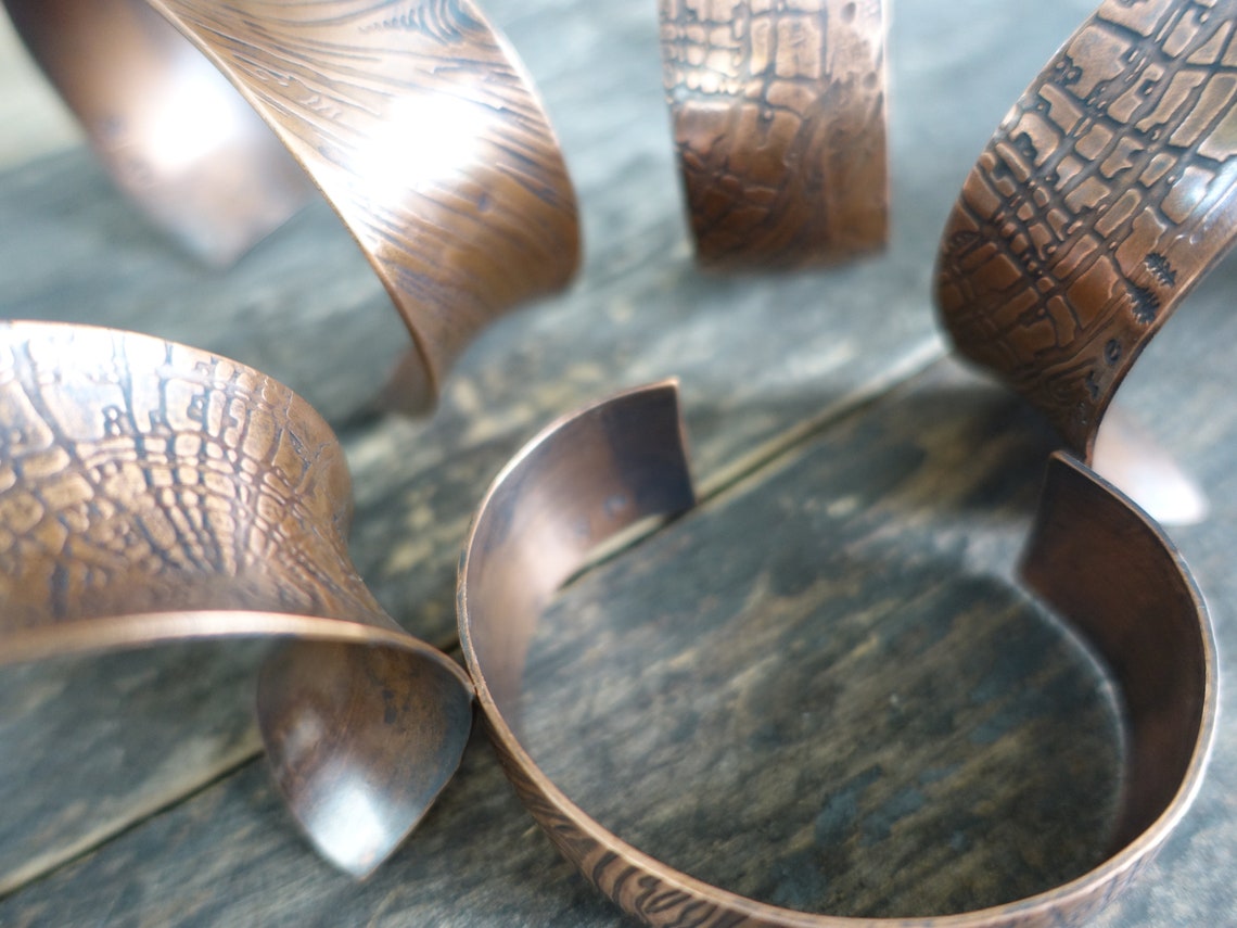Copper Bark Textured Concave Cuff - Etsy