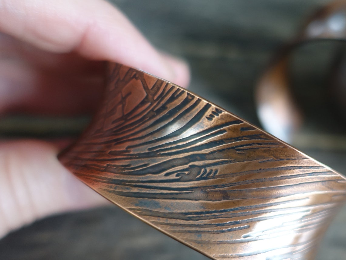 Copper Bark Textured Concave Cuff - Etsy