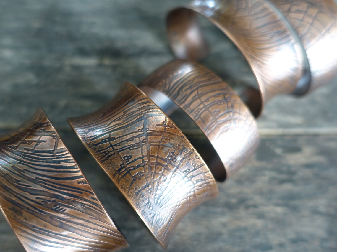 Copper Bark Textured Concave Cuff - Etsy