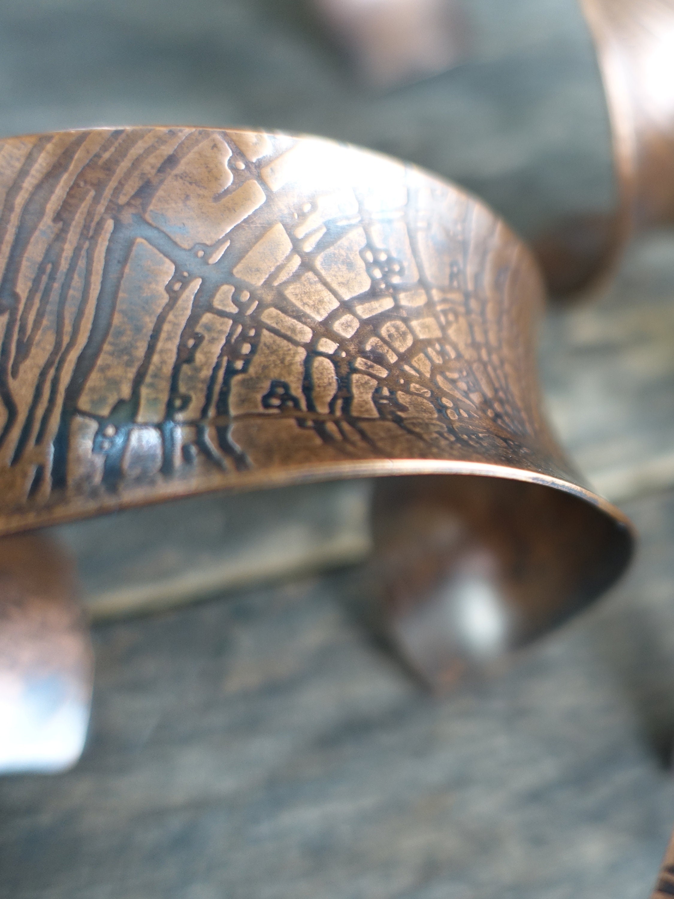 Copper Bark Textured Concave Cuff - Etsy
