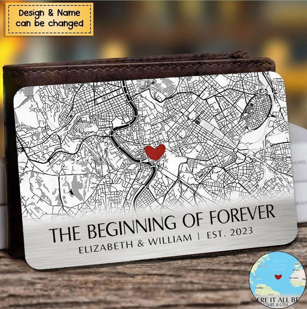 Personalized Map Wallet Card, Custom the Beginning of Forever Couple ...
