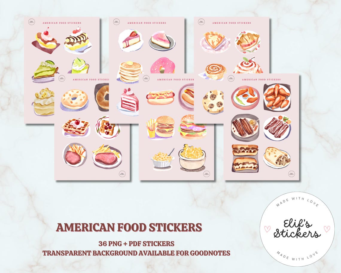 Digital American Food PNG and PDF, Printable Food Stickers, Print and ...