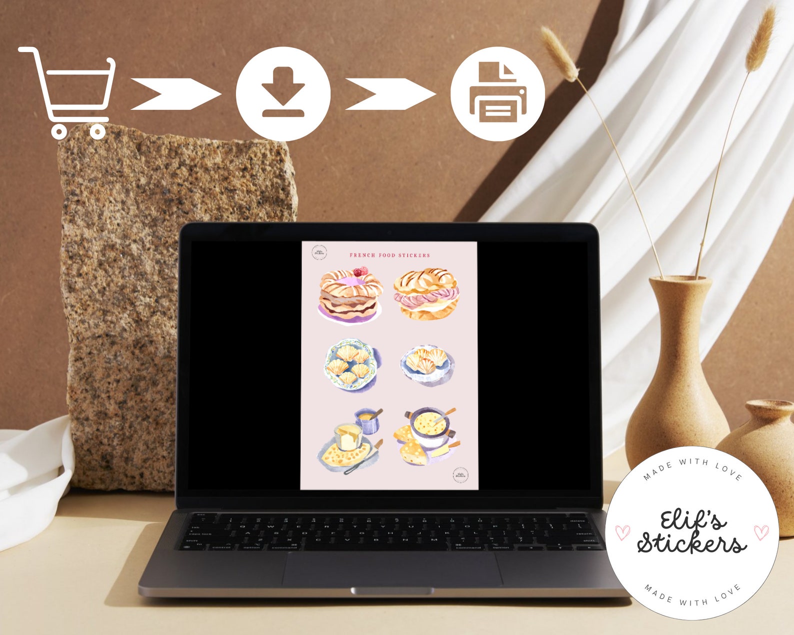 Digital French Food PNG and PDF, Printable French Food Stickers, Print ...