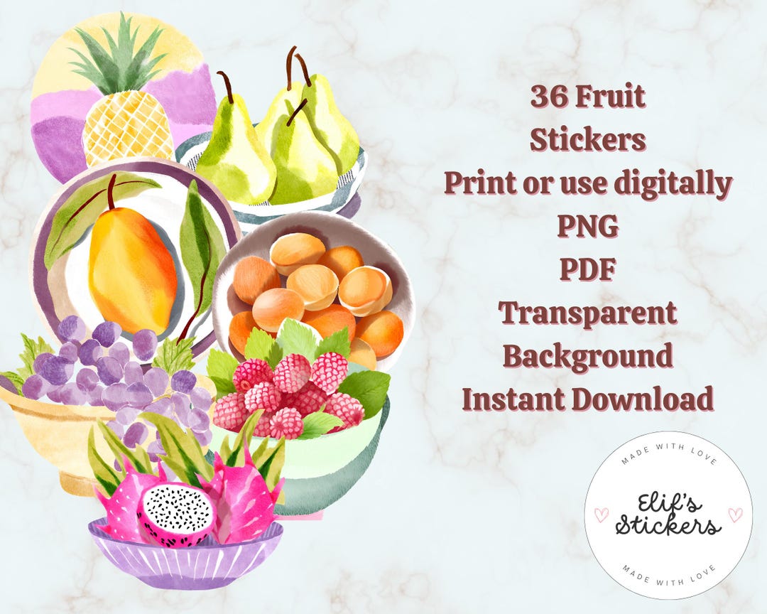 Fruit Stickers, Printable and Cricut Ready (PNG and PDF) - Etsy