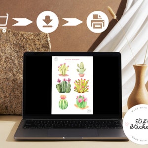 Digital Cactus PNG and PDF, Printable Cactus Stickers, Print and Cut ...