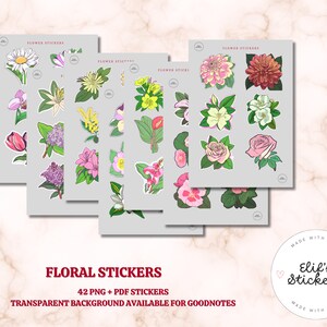 Digital Floral Stickers PNG and PDF, Printable Floral Stickers, Print ...