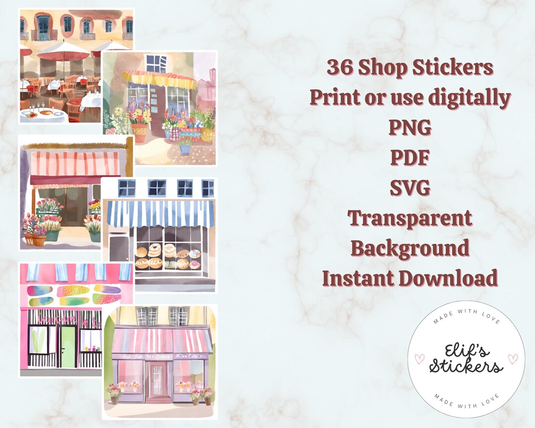 Digital Shops PNG, PDF and SVG, Printable Shops Stickers, Print and Cut ...