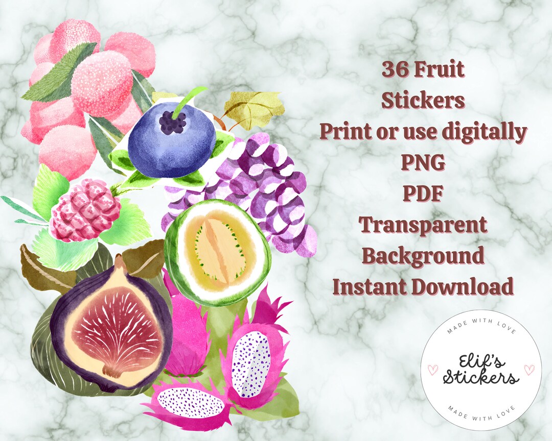 Digital Fruits PNG and PDF, Printable Fruit Stickers, Print and Cut ...