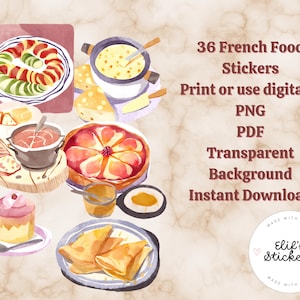 Digital French Food PNG and PDF, Printable French Food Stickers, Print ...