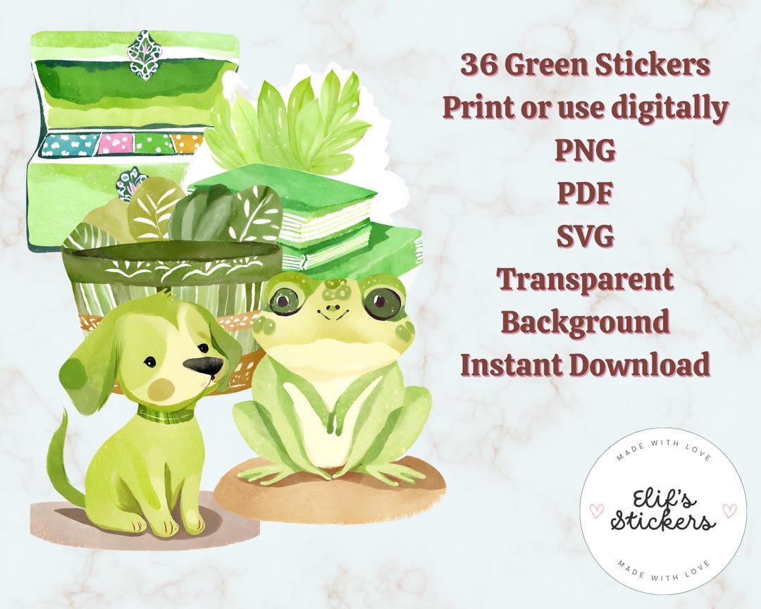 Digital Green Stickers PNG, PDF and SVG, Printable Stickers, Print and ...