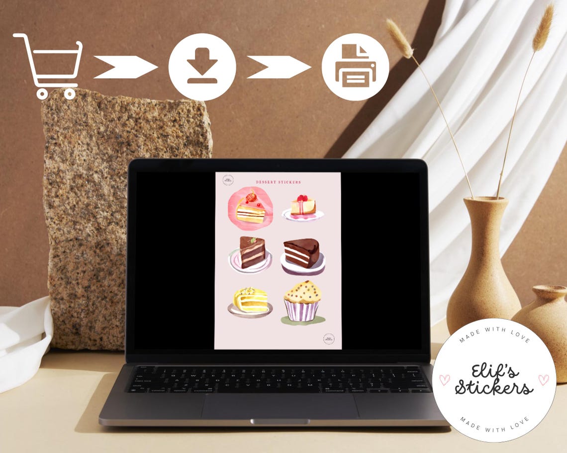 Digital Dessert PNG, PDF and SVG, Printable Dessert Stickers, Print and ...