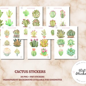 Digital Cactus PNG and PDF, Printable Cactus Stickers, Print and Cut ...