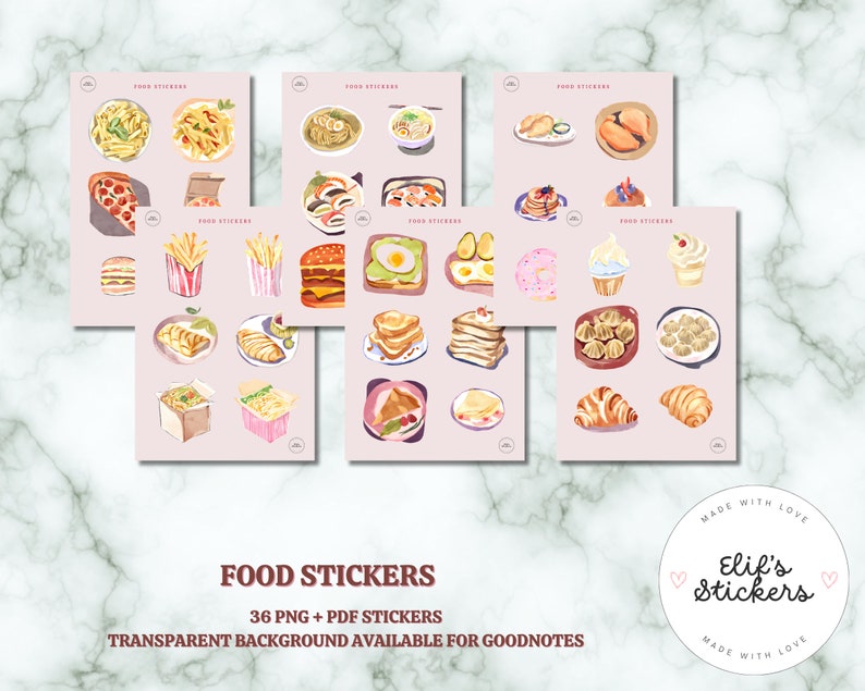 Digital Food PNG and PDF, Printable Food Stickers, Print and Cut ...