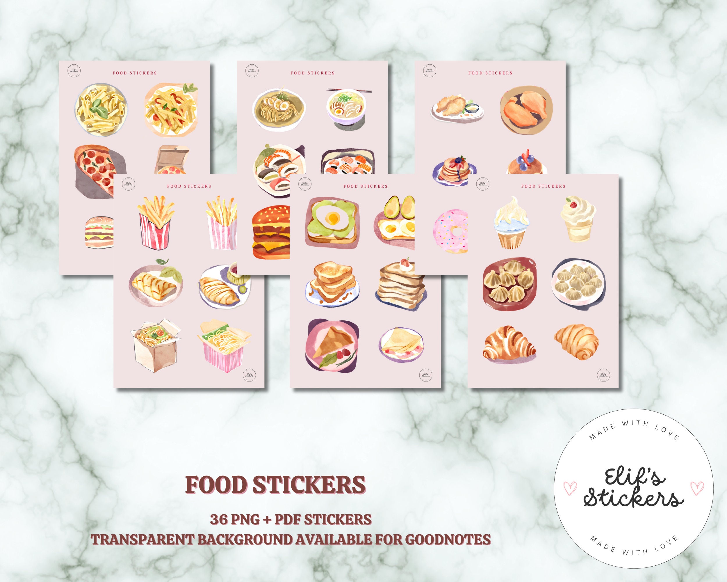 Digital Food PNG and PDF, Printable Food Stickers, Print and Cut ...