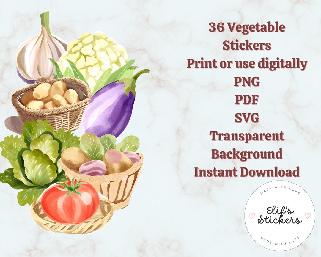 Digital Vegetable Stickers PNG, PDF and SVG, Printable Stickers, Print ...