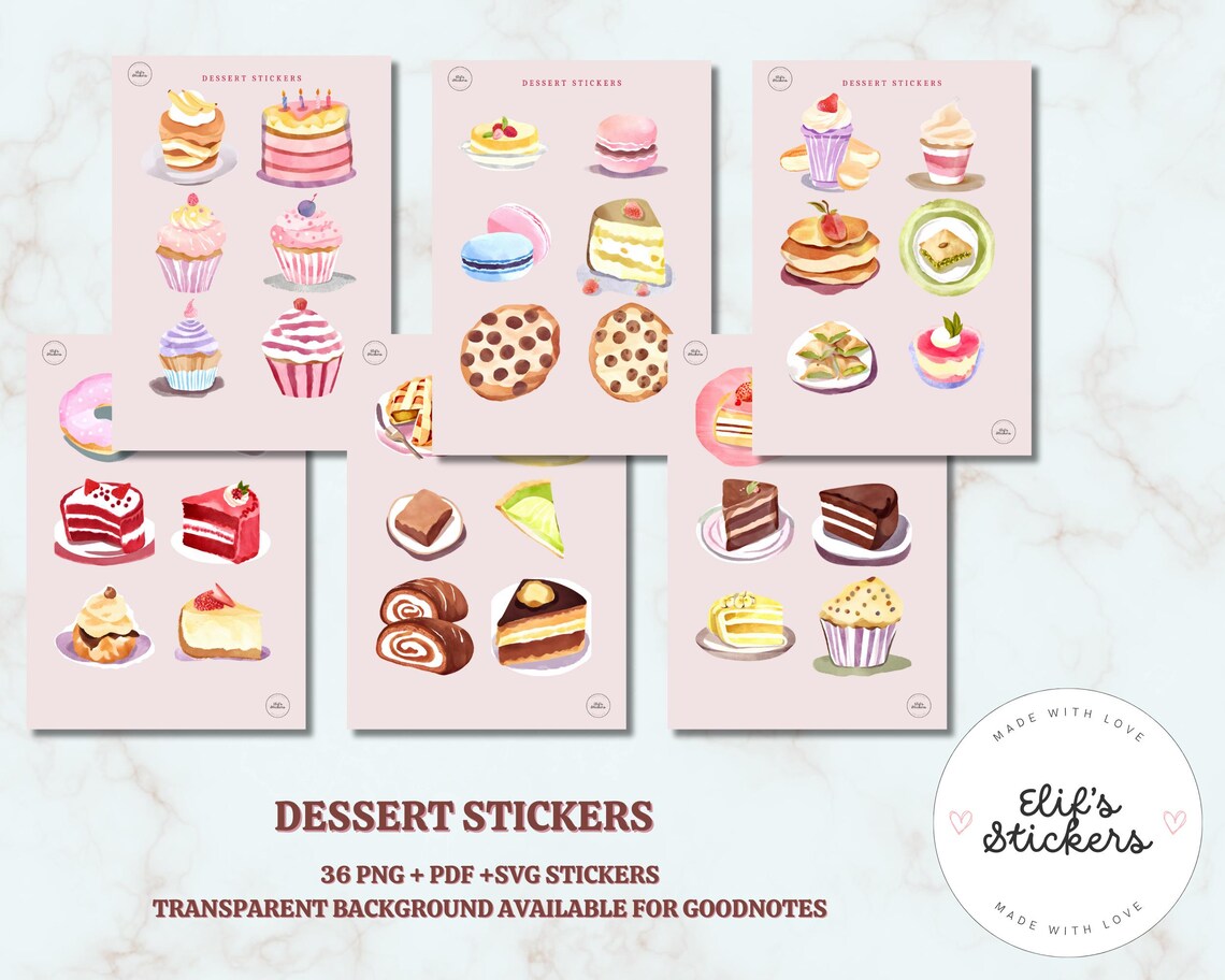 Digital Dessert PNG, PDF and SVG, Printable Dessert Stickers, Print and ...