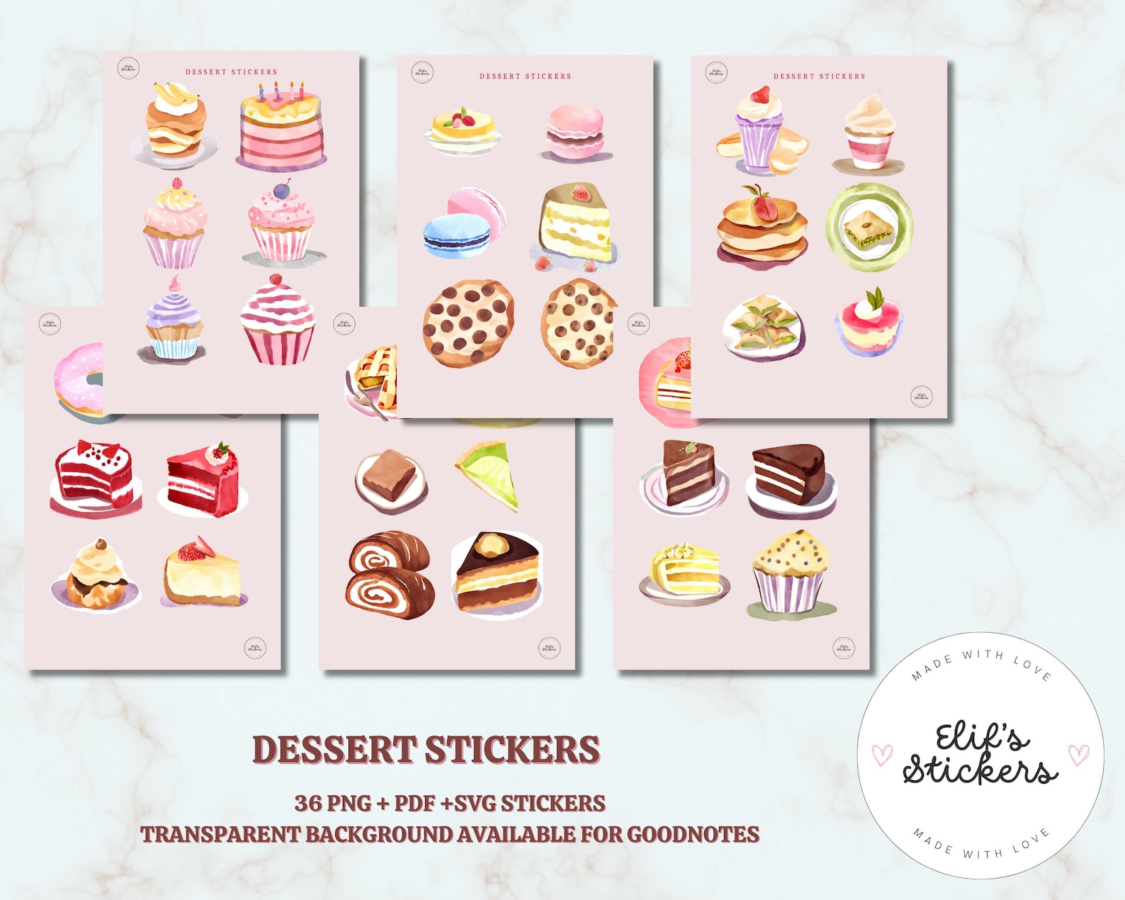 Digital Dessert PNG, PDF and SVG, Printable Dessert Stickers, Print and ...