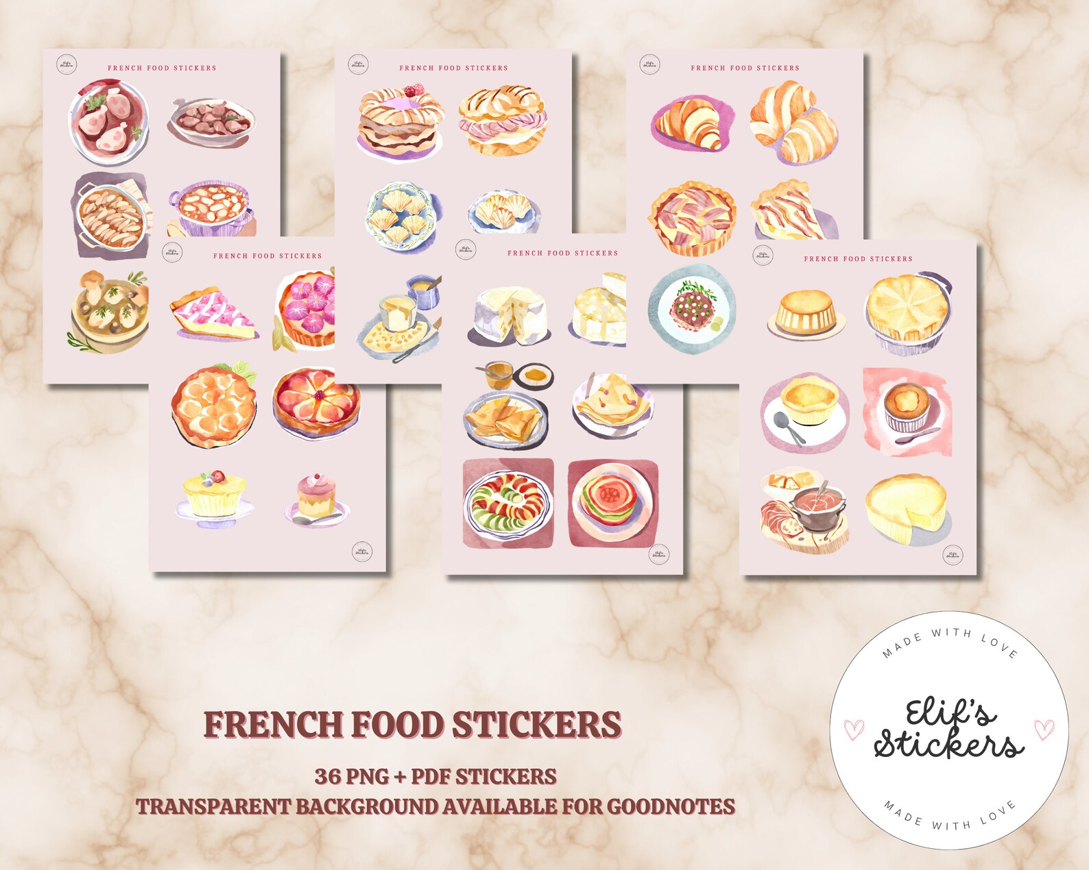 Digital French Food PNG and PDF, Printable French Food Stickers, Print ...
