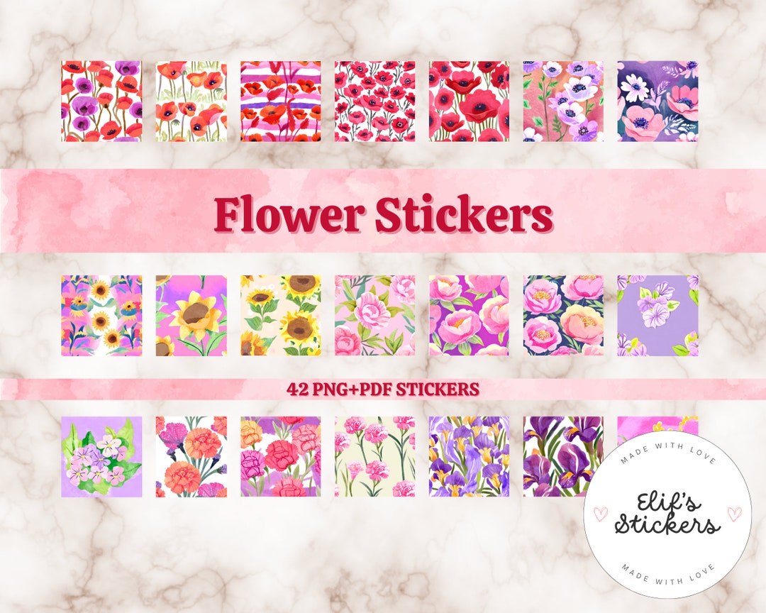 Printable Floral Stickers PNG and PDF, Flower Stickers Png, Print and ...
