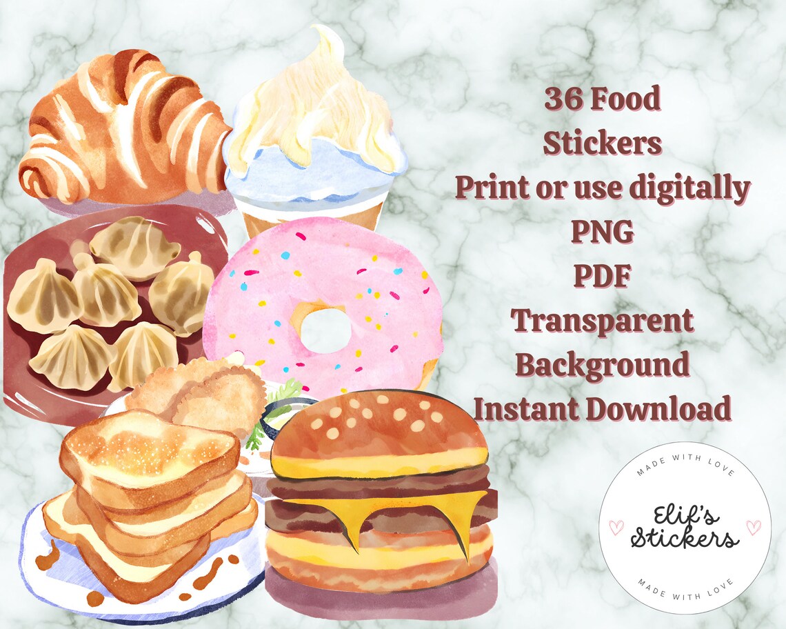 Digital Food PNG and PDF, Printable Food Stickers, Print and Cut ...