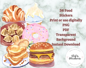 Digital French Food PNG and PDF, Printable French Food Stickers, Print ...