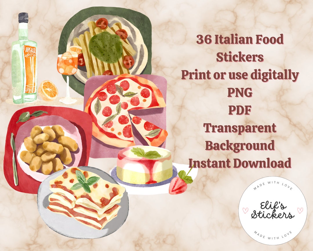 Digital Italian Food PNG and PDF, Printable Food Stickers, Print and ...