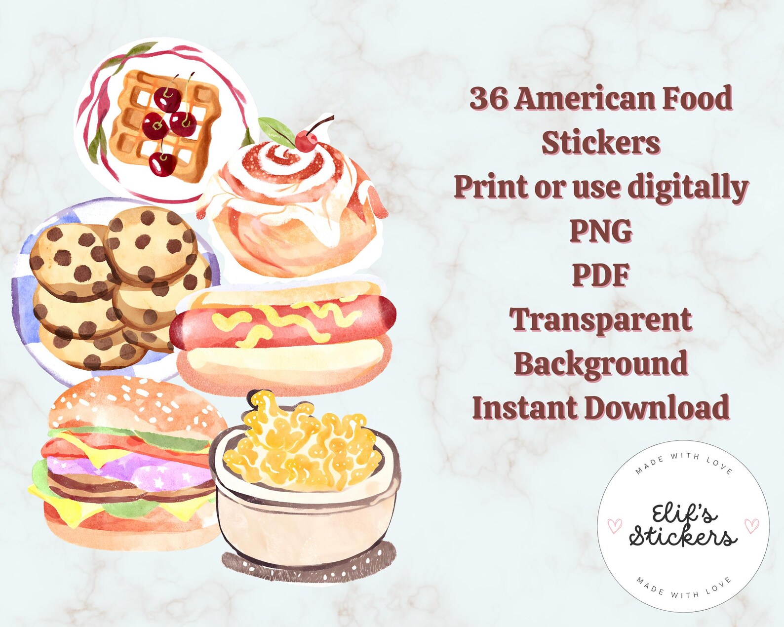 Digital American Food PNG and PDF, Printable Food Stickers, Print and ...
