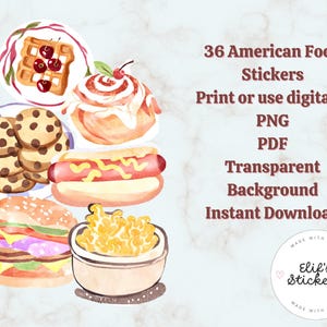 Digital American Food PNG and PDF, Printable Food Stickers, Print and ...