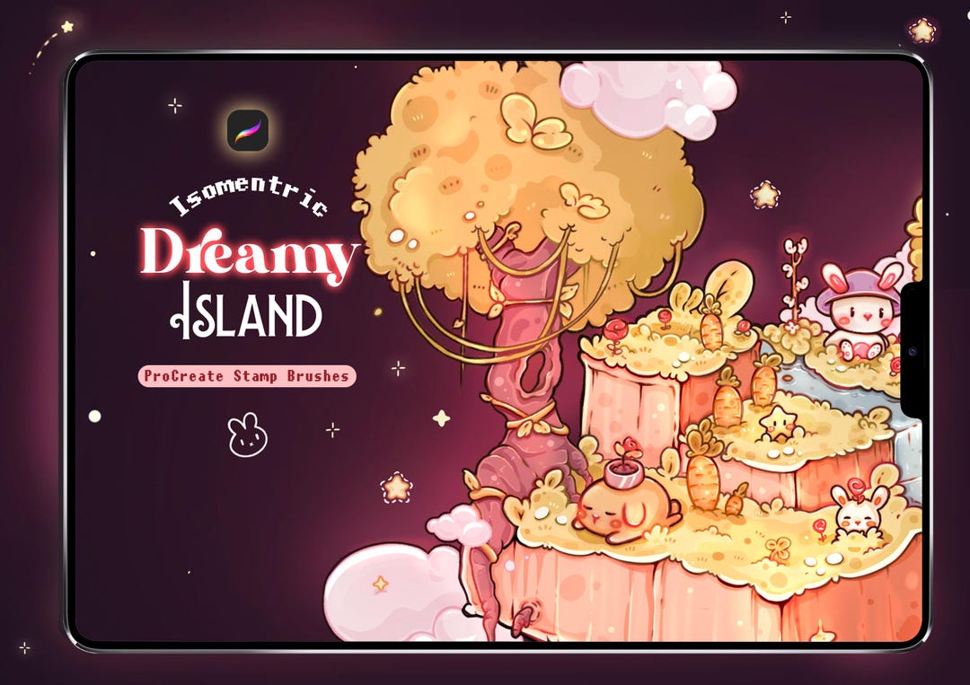 Isometric Dreamy Island Brush Stamp Pack for Procreate | Cute Isometric ...
