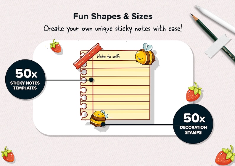 Kawaii Sticky Notes Procreate Brush Pack – Cute Stamps, 150 Elements - Etsy