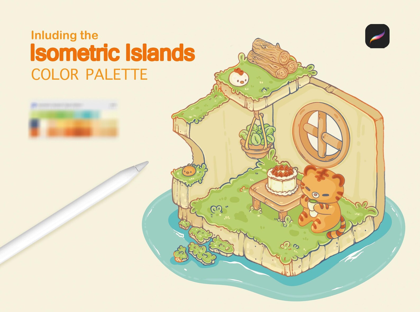 Isometric Island Procreate Brush Set: Kawaii Stamp Brushes (50 Brushes ...