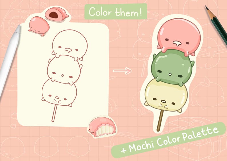 Kawaii Mochi Procreate Stamp Brush Set -cute Japanese Food Stamps - Etsy