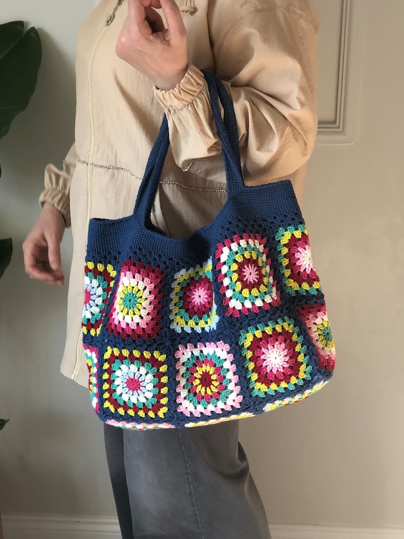Handmade Granny Square Crochet Tote Bag:handcrafted Cotton Boho All ...